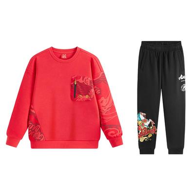 马年新年款安踏儿童加绒卫衣套装