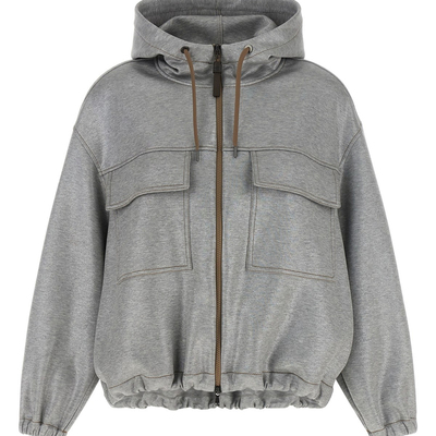 Brunello Cucinelli 女士灰色棉尼连帽外套BC 26早春新意大利代购