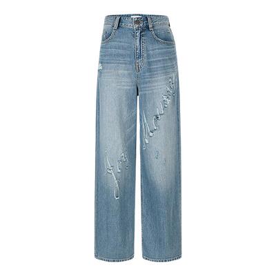 MOUSSY 2026夏季新品丹宁风破洞休闲阔腿牛仔长裤女028JSA11-1017