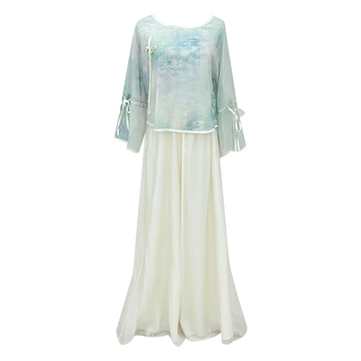 叶落清舞新中式宽松印花纱衣