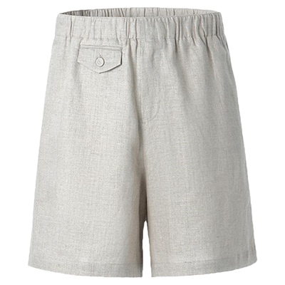 夏季原麻休闲廓形直筒亚麻短裤男