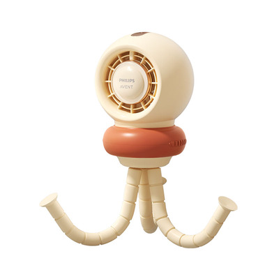 飞利浦新安怡自动摇头婴儿手推车usb小风扇八爪鱼便携夹子式usb充电夜灯户外小孩儿童宝宝床头无叶溜娃神器