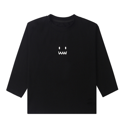 YUSONG圆领简约长袖笑脸T恤