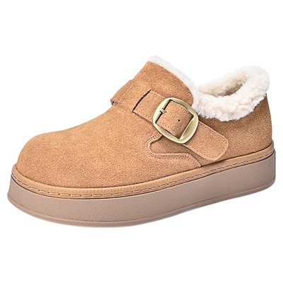 牛皮革魔术贴平底勃肯鞋雪地靴