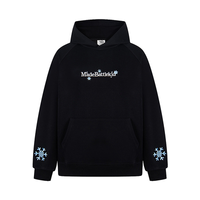 SREK新款休闲美式嘻哈风连帽卫衣女黑色雪花刺绣宽松情侣百搭上衣