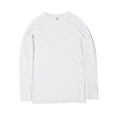 欧美高街开叉圆弧下摆长袖T恤