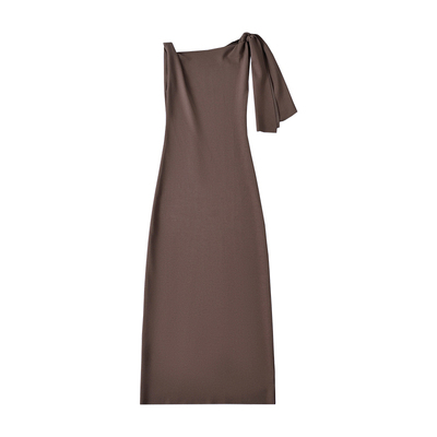 YoungGirlDay Kylie同款不对称斜肩飘带性感露肩包臀连衣裙长裙