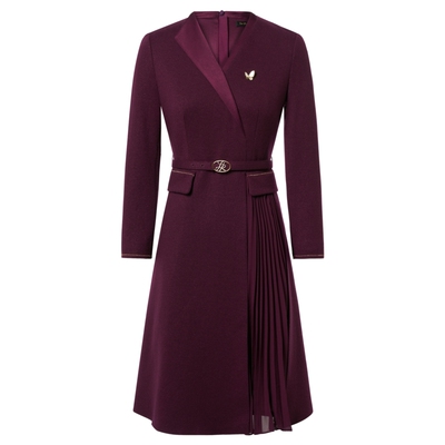 La Koradior拉珂蒂时尚新款西装领气质连衣裙中长款纯色百褶裙女