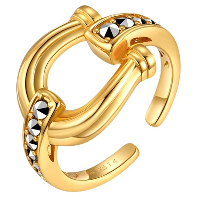 曼古银S925银马吉扣女士开口戒