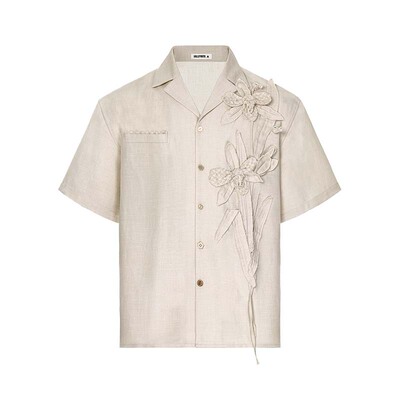 山谷少年重工蝴蝶兰花落肩衬衫