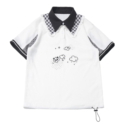 pinksavior【漫想空间】收腰绑带T恤夏日休闲情侣华夫格短袖中裤