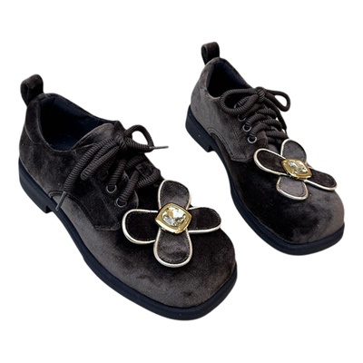 春季休闲花朵系带圆头浅口单鞋