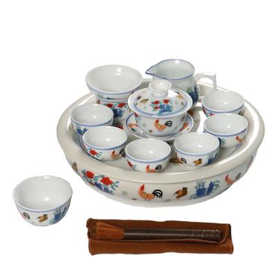 中式仿古大明成化斗彩鸡缸杯茶具