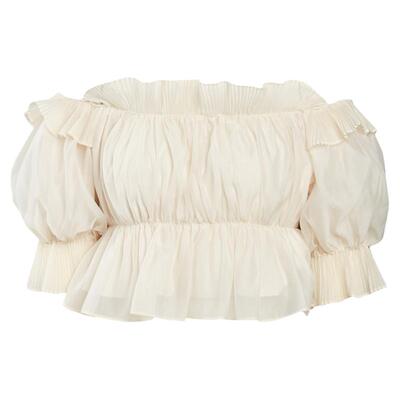 糖力甜美欧根纱一字肩上衣女短款