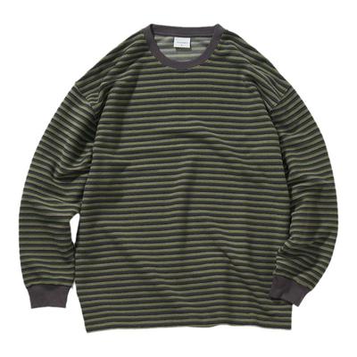 714street毛巾料条纹长袖T恤