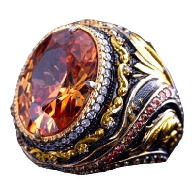 戒指香槟色宝石摩根石纯银镀金