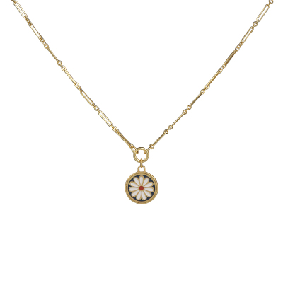 铜镀金珐琅彩雏菊吊坠项链