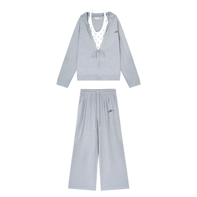 AsGony波点背心连帽抽绳套装