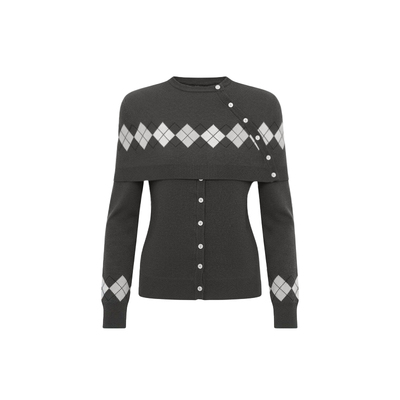 英伦羊毛复古菱格收腰针织衫