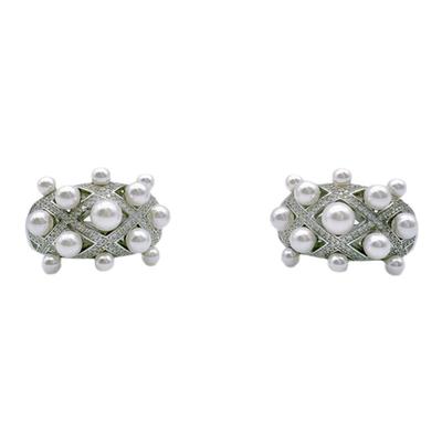 UMI家·轻珠宝/S925银镀k金·小香风菱格珍珠耳环高级感精致轻奢