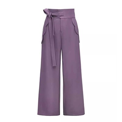 山谷少年紫色不对称系带高腰长裤