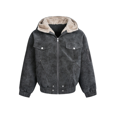 NEVERNEED座山雕PU皮棉衣男