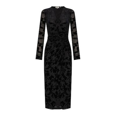DVF黑色藤蔓丝绒烧花V领连衣裙