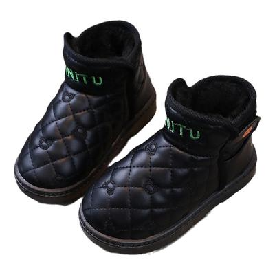 儿童皮面防水雪地靴2025年冬季新款男童大棉加厚棉靴女童防滑短靴