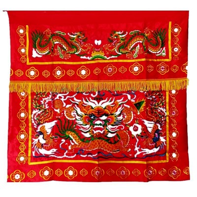 刺绣桌围台围红色大龙头供桌布