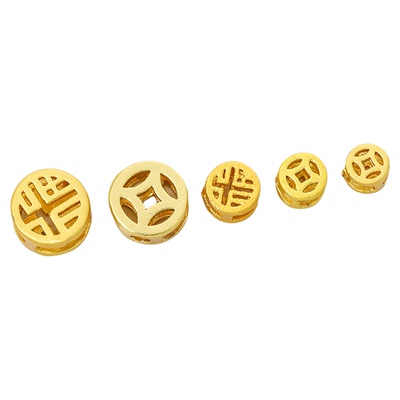 古法哑金保色铜钱四通隔珠