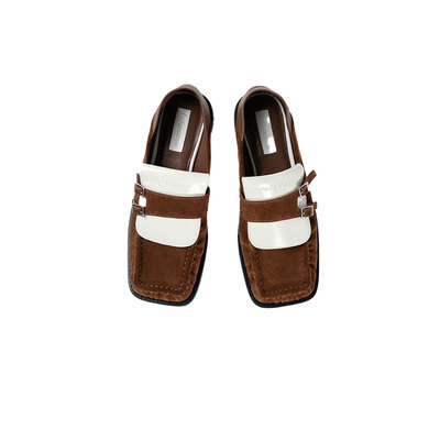 棕色单鞋子粗跟英伦风