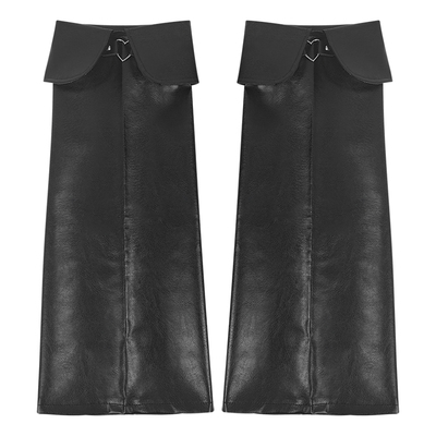 Solost 黑色亚文化机能风辣妹皮质翻领绑带腿套千禧Y2K朋克风袜套