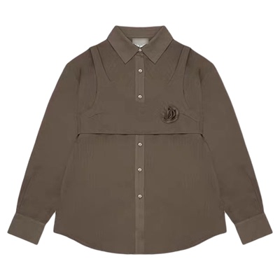 秒发！韩国2026春季新款FO*NUA郑素敏同款玫瑰花朵背心长袖衬衫女