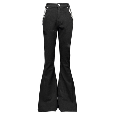 上帝计划豹纹微喇牛仔裤