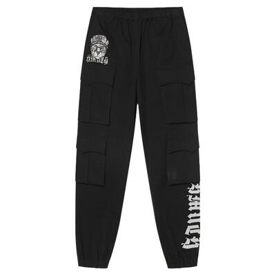 TCH潮牌烫钻虎头黑色休闲长裤