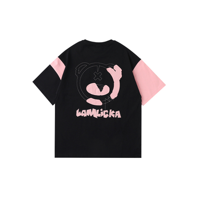 LAMLICKA撞色拼接粉黑短袖