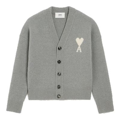 【季末甄选】Ami Paris 男女同款白色ADC云朵开衫毛衣  爱心V领