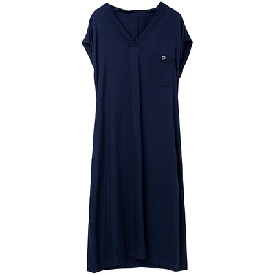 布景气质V领收腰连衣裙