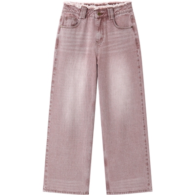 乐町夏季新款毛边腰头宽松牛仔阔腿裤女士直筒裤子C1HAE2423