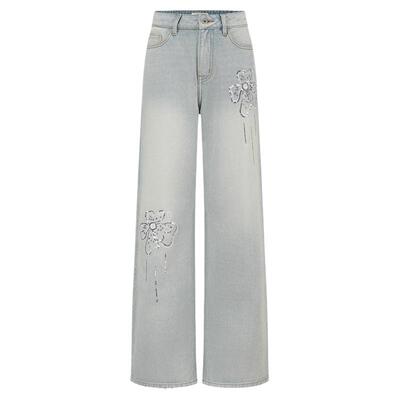 SHROENRO珠片绣花宽松牛仔裤