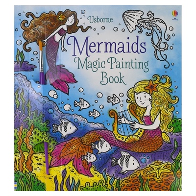 美人鱼主题涂色书 Usborne Magic Painting Mermaids 黑白变彩色 儿童色彩艺术启蒙书 练习手写控笔 3-6岁 颜色辨别认知书 原版