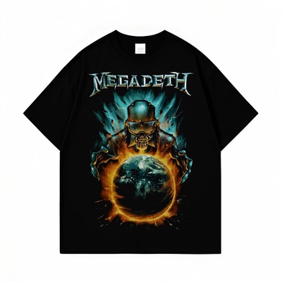 MEGADETH摇滚乐队印花短袖T恤男女宽松美式嘻哈风摇滚纯棉上衣夏
