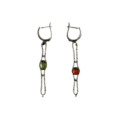 古着银色长条宝石耳环