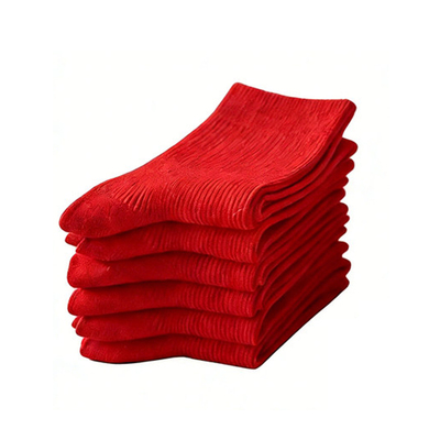 双针条纹红色羊绒袜女士中筒冬季