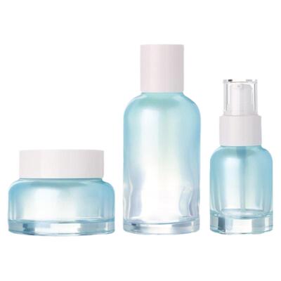 面霜分装瓶空瓶HOPECK珠光蓝玻璃按压瓶水纯露酒精精华乳液喷雾瓶