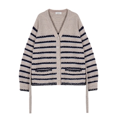 CRUSH花呢条纹V领开衫