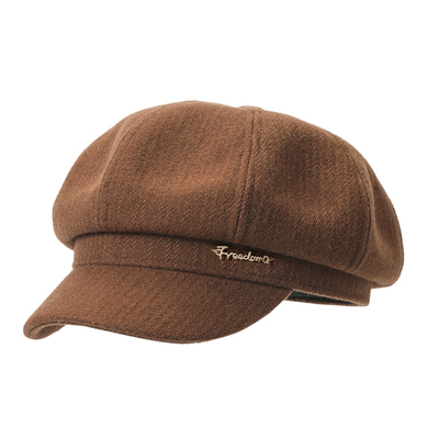 畹町毛呢八角帽皮质帽檐画家帽子