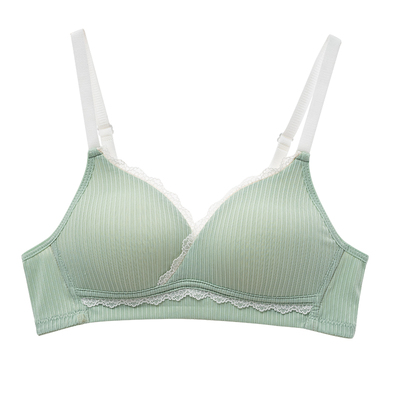 内衣女小胸聚拢薄款条纹固定杯蕾丝少女高中生纯欲胸罩无钢圈文胸