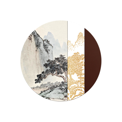 新中式玄关装饰画圆形抽象山水画卧室床头挂画走廊新品壁画入墙画