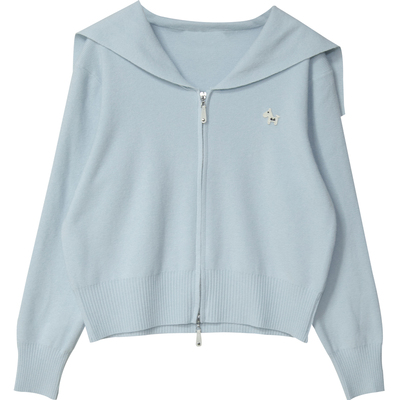 海军领拉链温柔百搭针织开衫女